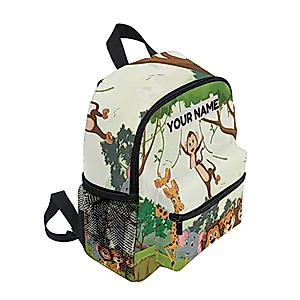 OREZI Custom Kid's Name Toddler Backpack,Personalized Backpack with Name/Text Daycare Bag,Customization (Animal Jungle Monkey Tiger Giraffe Lion Elephant) Nursery Bag Preschool Backpack Baby Diaper Ba