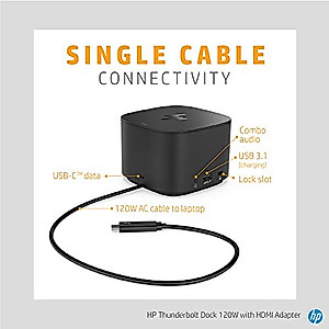 HP Thunderbolt Dock 120W with HDMI Adapter, Universal USB-C Docking Station, One Cable, Multiple Connections, with a Single USB-C™ Cable Connection to Any Brand Laptop (6HP48AA#ABL)