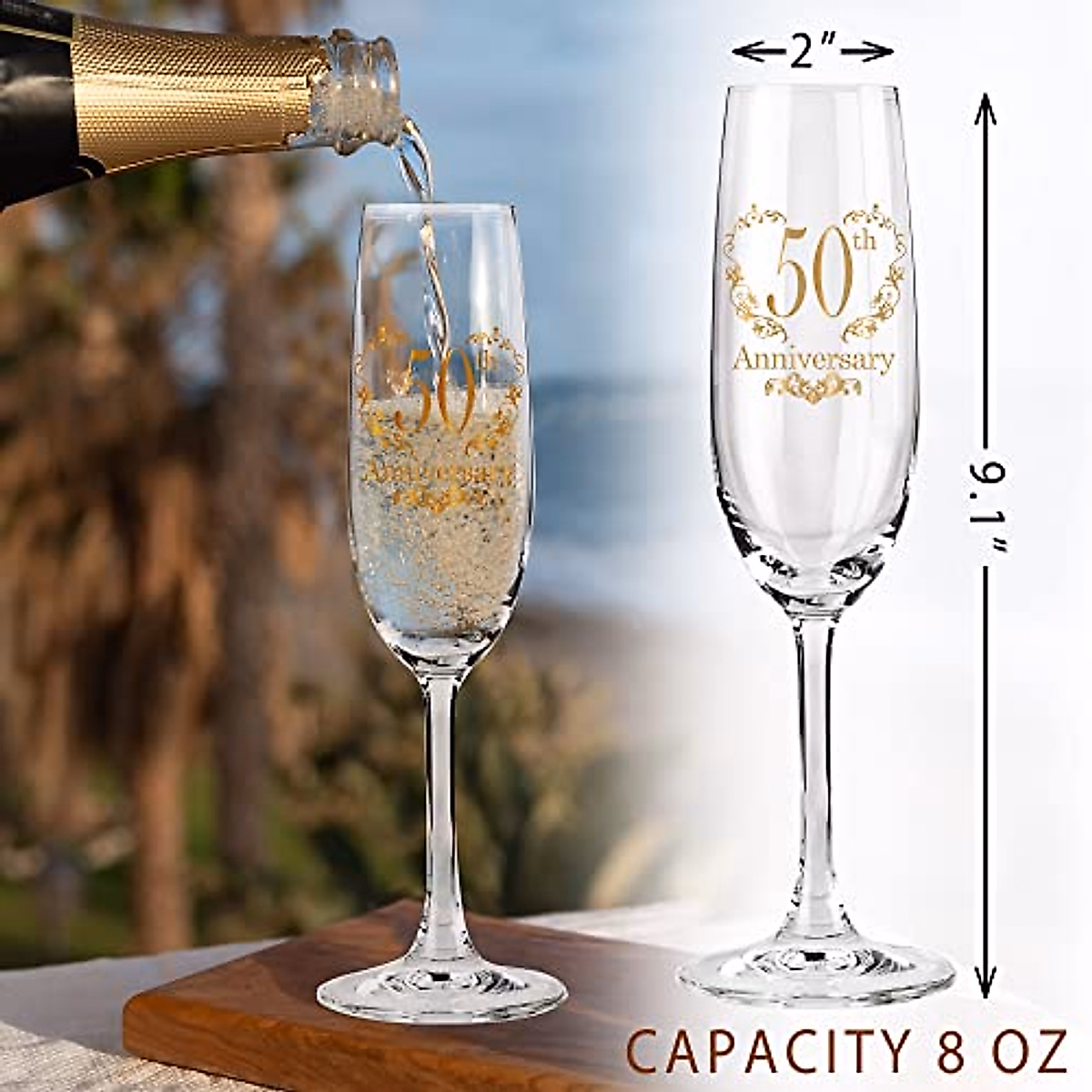 Tom Boy 50th Anniversary Champagne Flutes, Couple Gifts for Anniversary, Wedding Anniversary Champagne Flutes Glasses Set of 2, Married Couples gifts, Anniversary 50th Gifts for Parents