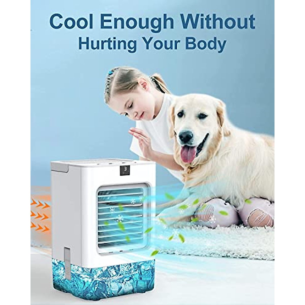 Portable Air Conditioners Fan, 700ml Evaporative Air Cooler, 7 Colors Light 3 Speeds Small Personal Air Conditioner, Quiet Mini Air Conditioner with Humidifier for Room Office Desk Camping