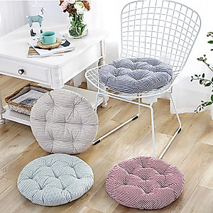 Striped Chair Cushion Round Floor Pillow,Thickened Seat Cushion Canvas Fabric Pearl Cotton Filled Inner Core,Home Office Soft Chair Cushions 17'' Blue