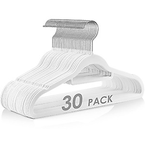 DUDUCOFU Velvet Hangers Non Slip Felt Hangers, 30 Pack White Velvet Hangers Clothes Hangers Space Saving Slim Hangers with 360 Degree Swivel Hook for Suits Coats, Jackets, Pants, and Dress Clothes