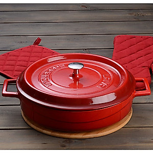LAVA 3.7 Quart Enameled Cast Iron Braiser: Multipurpose Stylish Red Round Dutch Oven Pot with Enameled Black Interior and Trendy Lid