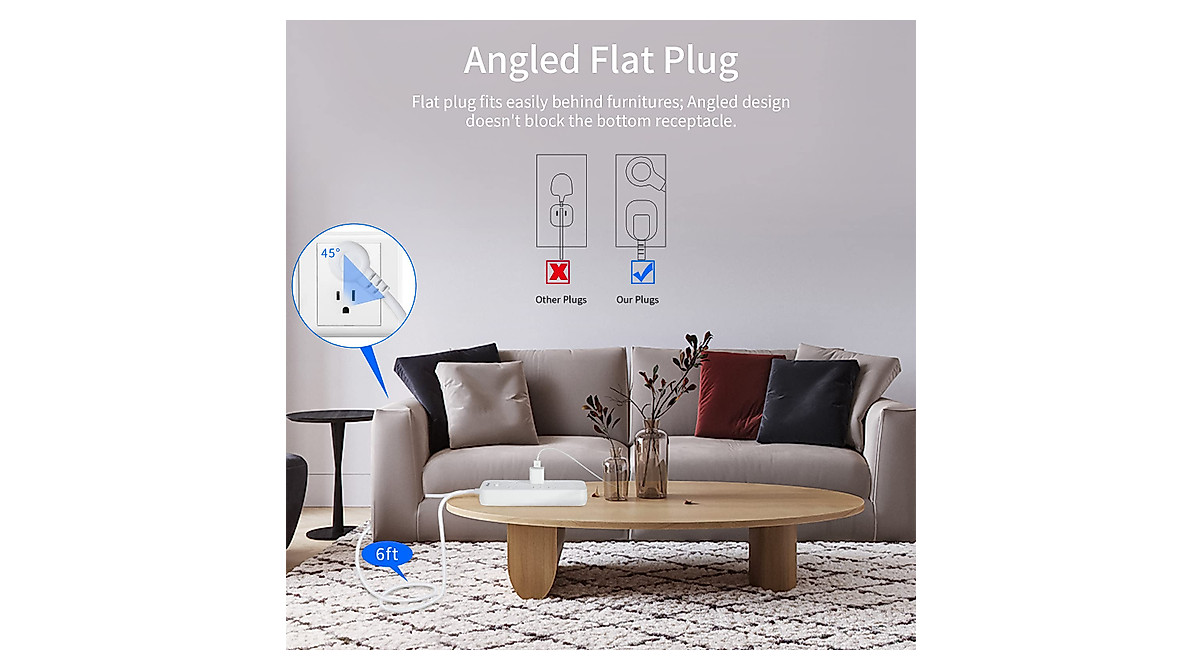 Power Strip with USB Ports and Surge Protector - 6ft Extension