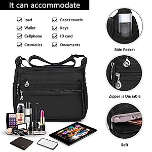 Beejirm Nylon Purses for Women Purse with Pockets and Compartments Purses with Lots of Pockets Multi Pocket Casual Crossbody Bag (Black)