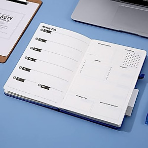 CAGIE Undated Planner Weekly and Monthly Planner with Inner Pocket Leather Organization To Do Notebook for Time Management Schedule 12 Months 54 Weeks, 5.7" x 8.3", Royal Blue