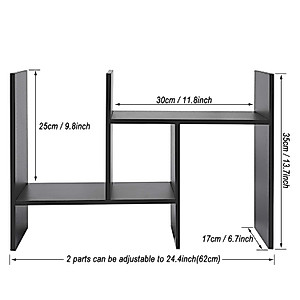 Hossejoy Desktop Organizer Office Storage Rack Adjustable Wood Desk Organizer Display Shelf, Countertop Bookcase Desktop Bookshelf- Free Style Double H Display, Black