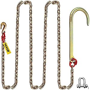 VEVOR J Hook Chain, 5/16 in x 10 ft Tow Chain Bridle, Grade 80 J Hook Transport Chain, 9260 Lbs Break Strength with J Hook & Grab Hook, Tow Hooks for Trucks, Heavy Duty J Hook and Chain Shorteners