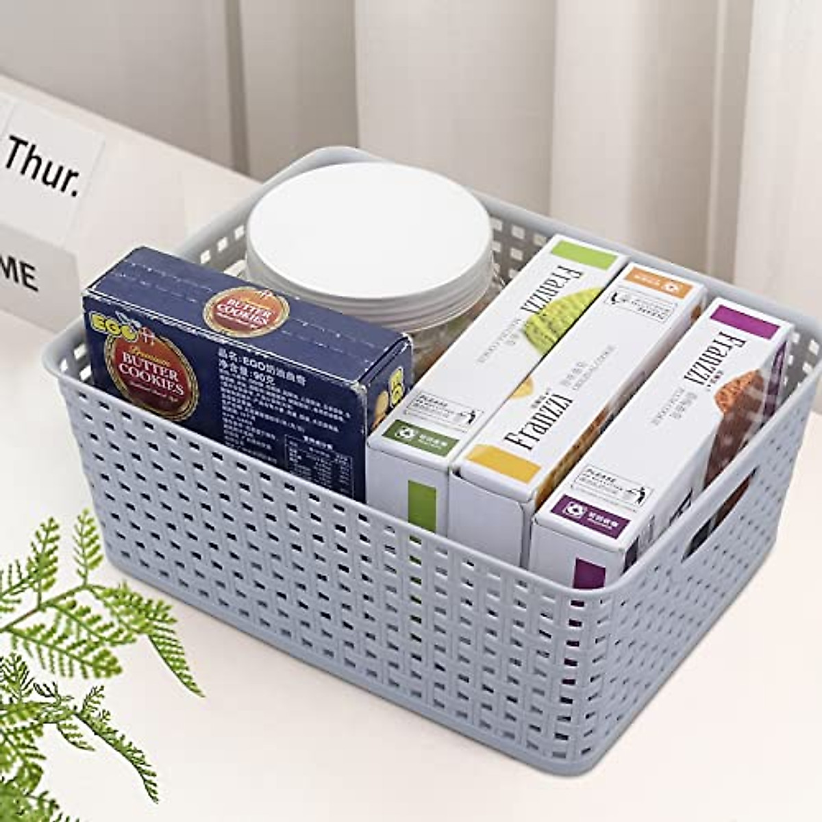 Rinboat Medium Plastic Storage Baskets with Handle, 4 Packs, G