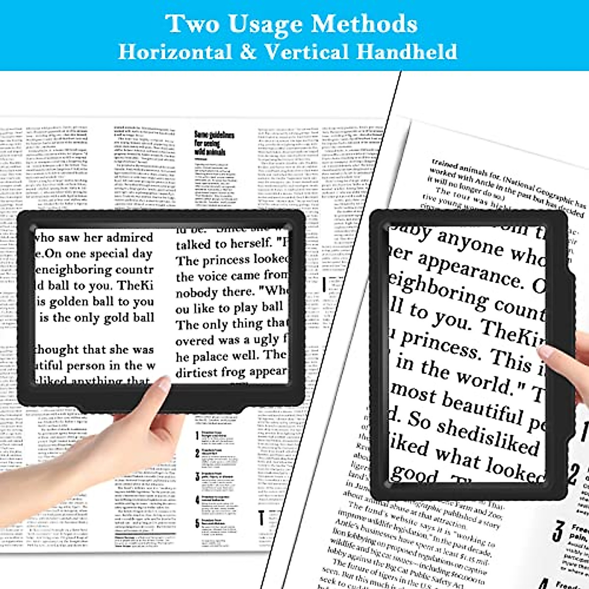 5X Full-Page Magnifying Glass for Reading, Handheld Lightweight Magnifier Provide Large Page Viewing Area Perfect for Reading Small Prints and Low Vision Person Black