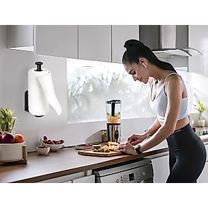 Adoco Paper Towel Holder Under Cabinet, Simply Tear Paper Towel Holder Countertop, Black Wall Mount Paper Towel Holder, Adhesive or Screw for Kitchen Bathroom