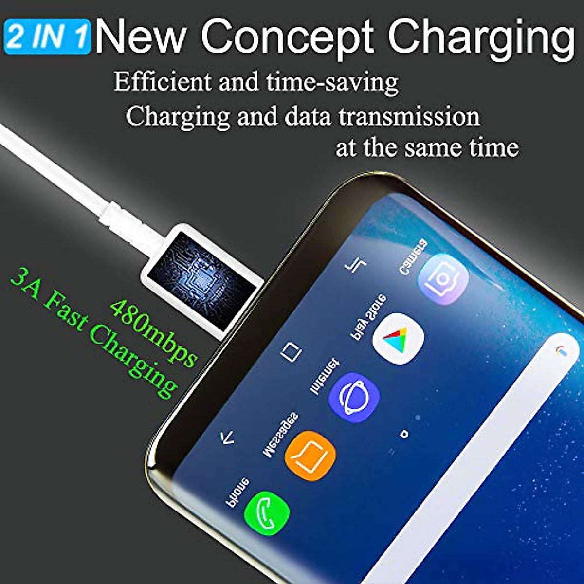 Charger for Samsung Galaxy S9, Swadaws 2 Pack Adaptive Fast Wall Android Cell Phone Tablet Charger Station Adapter with USB Type C Cable Compatible Samsung Galaxy S20 S10 S10e S8 Plus/Note 8 9 (White)