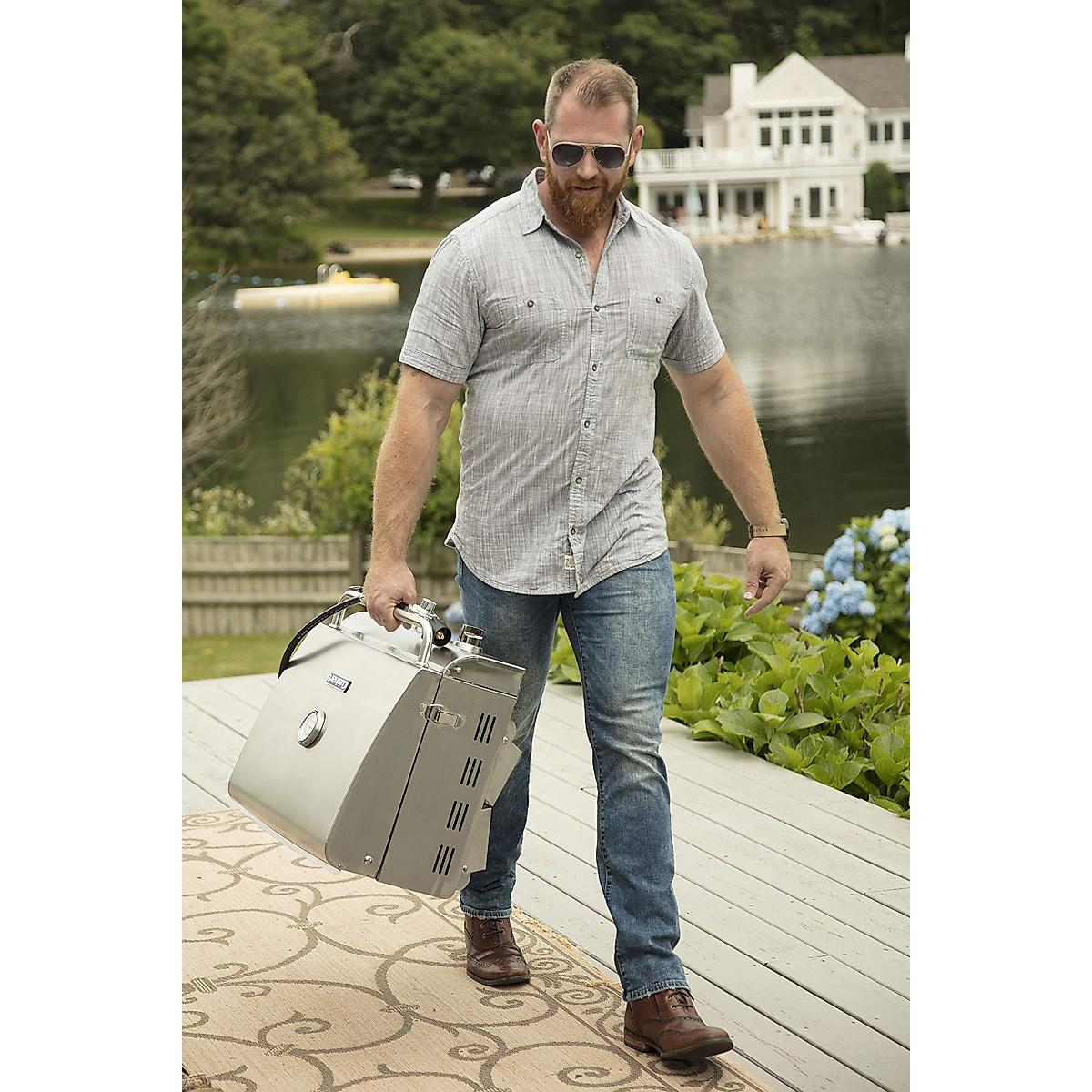 Cuisinart CGG-306 Chef's Style Portable Propane Tabletop 20,000, Professional Gas Grill, Two 10,000 BTU Burners, Stainless Steel