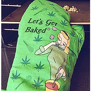 Let's Get Baked Oven Mitt Funny Marijuana Weed 420 High Kitchen Glove Funny Graphic Kitchenwear 420 Novelty Cookware Green Oven Mitt