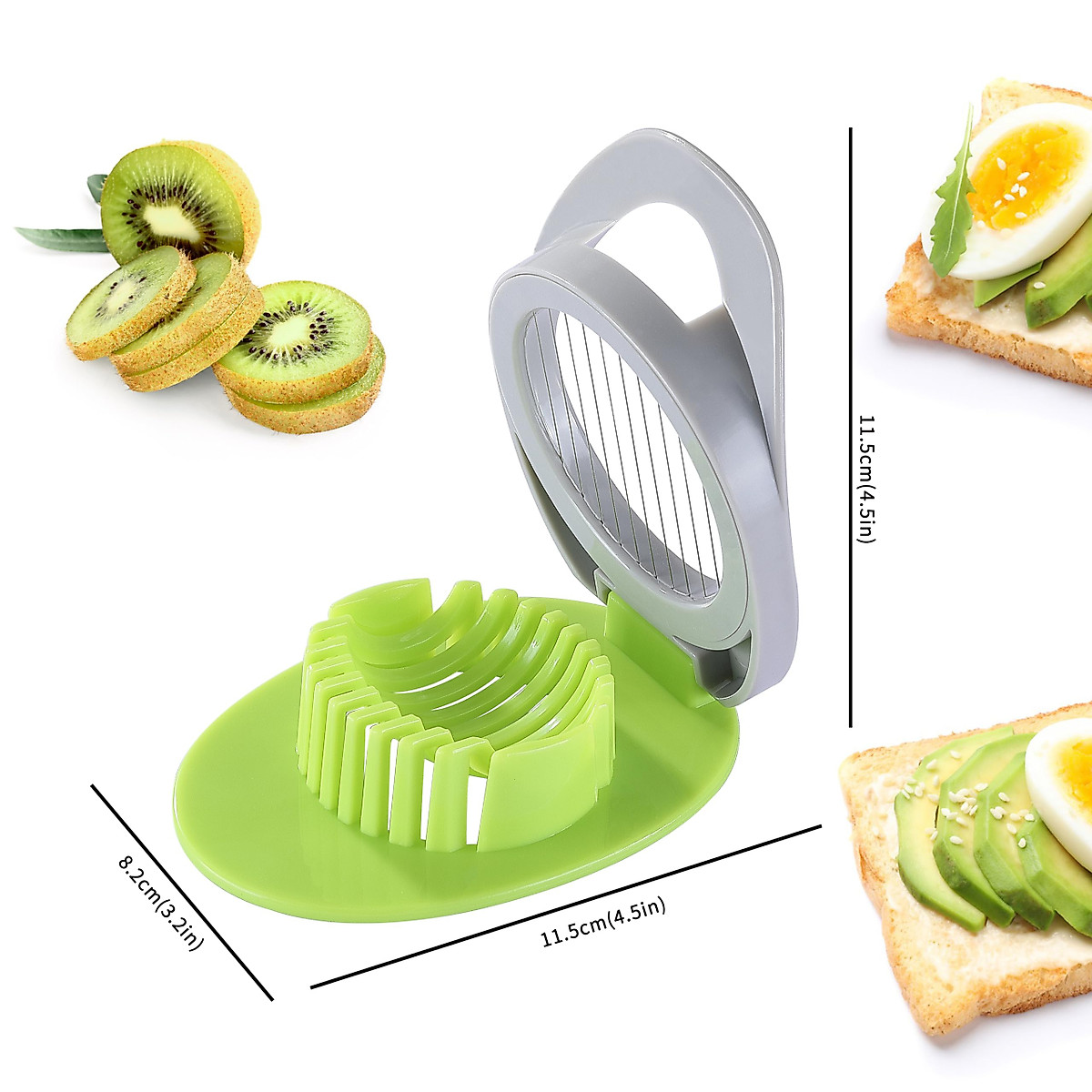 Egg Slicer for Hard Boiled Eggs, Stainless Steel Wire Egg Cutter with Stylish Duotone Plastic Body, Great for Boiled Eggs, Strawberry, Spam, Fruit, Mushroom and More (Gery+Green)