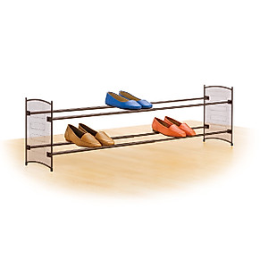 Lynk Expandable 2 Tier Stackable Shoe Rack - Steel Mesh Shoe Shelf - Bronze