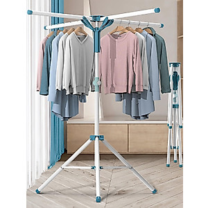 AUGMIRR Clothes Drying Racks, Height-Adjustable 52 Inches Updated Version,Stainless Steel for Indoor Outdoor,Length Adjustable Saves Space,with 20 Windproof Hooks (Tripod Rack, 52")