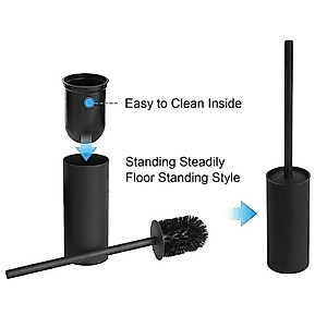 BVL Toilet Brush with Holder Stainless Steel Black Toilet Cleaner Brush Set Free Standing Toilet Brush for Bathroom