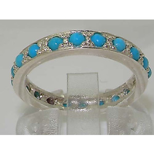 LetsBuyGold 925 Sterling Silver Real Genuine Turquoise Womens Band Ring - Size 10