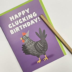 Old English Co. Funny Happy Clucking Birthday Card for Him or Her - Cute Chicken Pun Birthday Greeting Card for Sister, Brother, Wife, Husband, Mum, Dad, Best Friend | Blank Inside with Envelope