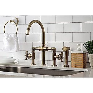 Kingston Brass KS2333NX Hamilton Bridge Kitchen Faucet, Antique Brass, 13.88 x 8.06 x 14.19