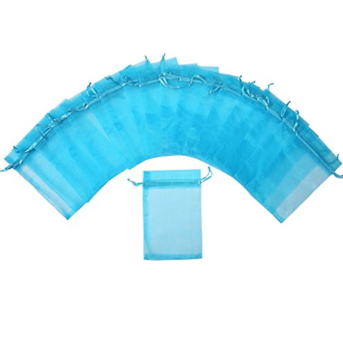 ZUUC Organza Drawstring Pouch Bag,2.8''W x3.6" L, Pack of 100 (Turquoise Blue)
