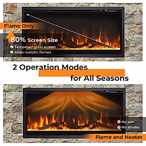 GOFLAME 36 Inch Electric Fireplace Recessed/Wall Mounted/Freestanding, Linear Electric Fireplace Heater Insert with Remote Control, Adjustable Flame Color & Brightness, Thermostat, Timer, 750W/1500W