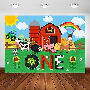 Avezano Farm Backdrop for Birthday Party Farm Barn 1st Birthday Party Decorations Farm Animals Theme First Birthday Photography Background Supplies Farm Cow Horse One Year Birthday Banner (7x5ft)