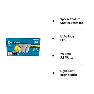 Ecosmart 50W Bright White MR16 GU10 LED Light Bulb (3-Pack) 1001654142 - New