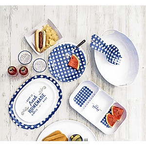 TarHong Homemade Navy Speckle and Gingham Set of 3 Lidded Bowls, 12 oz, 158 oz, 160 oz, Melamine