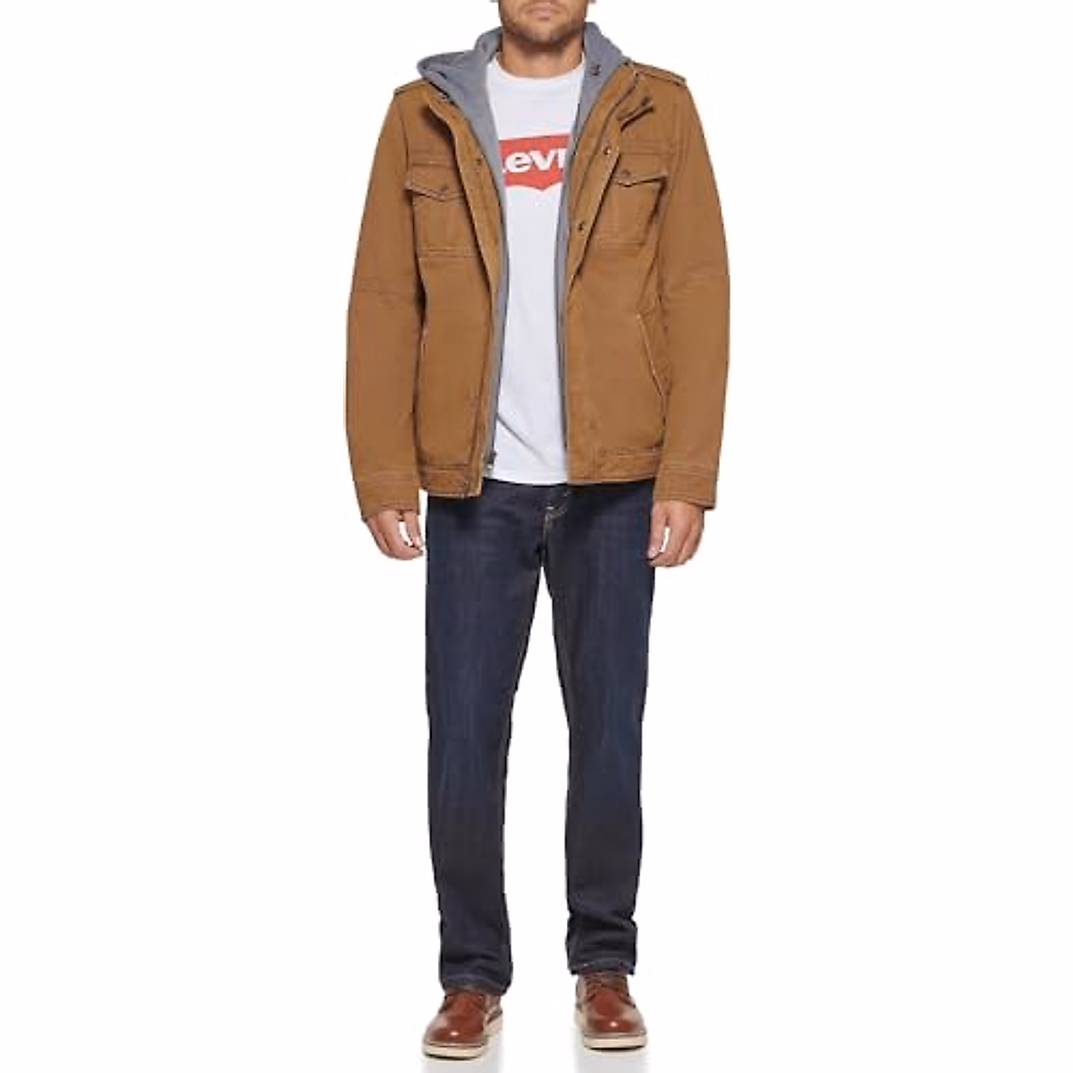 Levi's mens Four-pocket Hooded Jacket, Brown, Large US