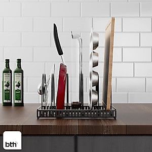 Anti-Scratch Adjustable Compartments by BTH Expandable Pot and Pan Organizer Rack for Cabinet – Heavy Duty Pot Lid Organizer for Kitchen Cabinet Under Sink Drawer Pantry (LARGE 7.5"W (DARK GREY))