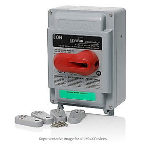 Leviton MS4X-303 30 Amp, 600 VAC, 3-Pole, Non-Fused Manual Motor Starter, Suitable as Motor Disconnect, Type 4X Thermoplastic Enclosure, IP67-Watertight