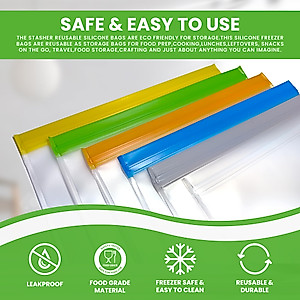 Angry Frog Reusable Silicone Ziplock Bags | Leakproof, Ziptie, Airtight, Freezer Bags | Keep Fruit, Snacks, Sandwich Fresh & Safe | BPA Free, Reusable Silicone Bags for Food Storage, 6 PCS