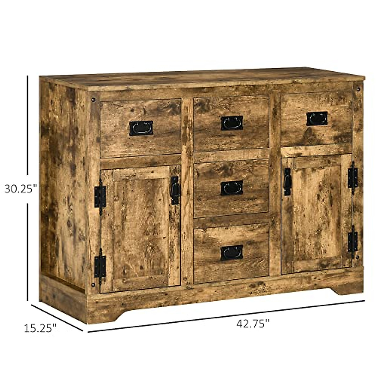 HOMCOM Industrial Sideboard Buffet Cabinet, Kitchen Cabinet with Five Drawers, Two Door Cabinets, Adjustable Shelf Coffee Bar Cabinet, Brown