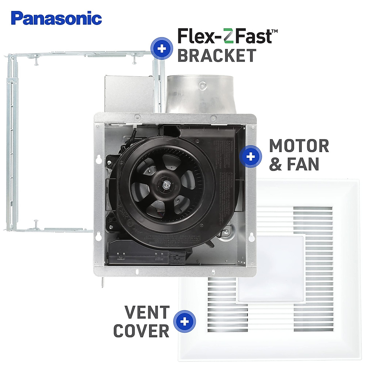 Panasonic FV-0510VSL1 WhisperValue DC Ventilation Fan - Energy-Saving Bathroom Fan with LED Light - 50-80-100 CFM