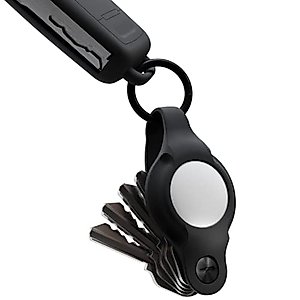 KeySmart Air Flex AirTag Holder, Compatible Apple AirTag Keychain, Compact Air Tag Keyholder Key Organizer Keychain, Silicone Case for Apple Tag, Keyring to Attach Car Key Fob - (up to 5 Keys, Black)