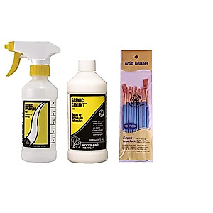Woodland Scenics Scenic Cement 16oz and Scenic Sprayer with Set of Make Your Day Paint Brushes