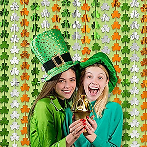 LOLStar 2 Pack St Patricks Day Foil Fringe Curtains St. Patrick's Day Party Decorations 3.3x6.6 ft Shamrock Green White Orange Tinsel Curtain Photo Booth Prop Streamers Backdrop for Irish Party Decor