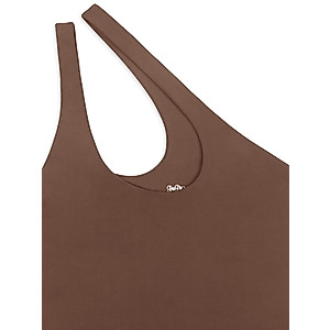 REORIA Women's Summer Sexy One Shoulder Cutout Front Sleeveless One Piece Tank Tops Backless Thong Bodysuits Leotards for Going Out Coffee Small