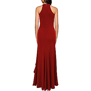 WOOSEA Women's High Neck Split Bodycon Mermaid Evening Cocktail Long Dress Red