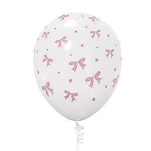60Pcs Pink Latex Bow Balloons Set, 12" Pastel Pink White Bow Latex Balloon for Birthday Party Bachelorette Decorations Bridal Engagement Wedding Bow Theme Coquette Supplies (Pink white)