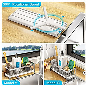 Sponge Holder for Kitchen Sink, Sink Caddy, Rustproof 304 Stainless Steel Dish Sponge Organizer with Divider, Soap Dish Dispenser Brush Holder Storage, Silver