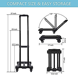 Orange Tech Folding Hand Truck, 220 lbs Heavy Duty 4 Wheels Solid Construction Utility Cart, Compact and Lightweight for Luggage/Personal/Travel/Auto/Moving/Office Use - Portable Fold Up Dolly