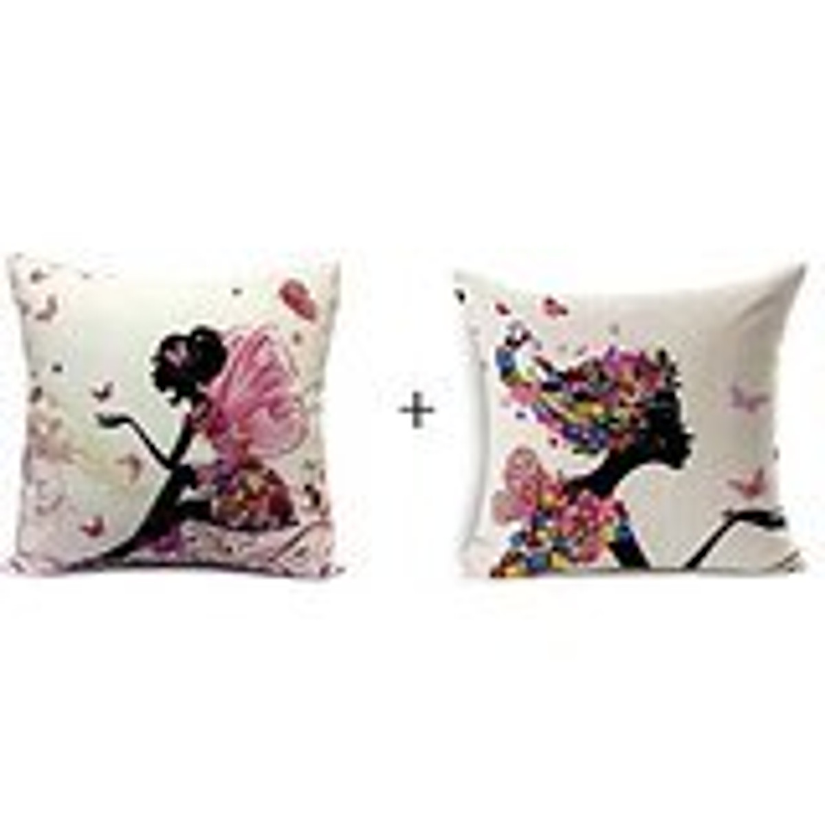 Cotton Linen Girl with Pink Wing Elves and Butterflies New Decorative Pillowcase Throw Pillow Cushion Cover Square 18" 18" Home Life ¡­ (10)