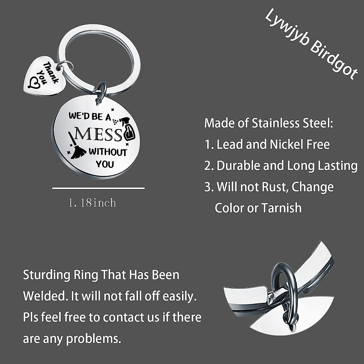 Lywjyb Birdgot Custodian Keychain Thank You Gift Appreciation Jewelry for Cleaning Lady (WE'D BE ky)