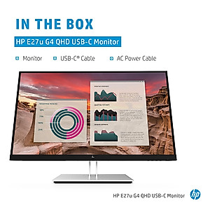 HP E27u G4 QHD USB-C 27 Inch Monitor Desktop PC IPS LCD 60Hz 5ms 16:9 Anti-glare Pivot Height Adjustable VESA Mountable DisplayPort HDMI Port USB Hub Computer Screen, Black/Silver (Renewed)
