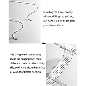 TZAMLI Hanging Shower Caddy Over The Door Shower Organizer, Aluminum Shower Shelf Bathroom Storage Rack with Hook and Basket (Silver-Silver, 2-Tier)