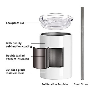 PYD Life 4 Pack Sublimation Tumblers Cups Blanks with Lids and Straws White Stainless Steel Straight Tumblers for Kids,for Cricut Mug Press Sublimation Oven Printing