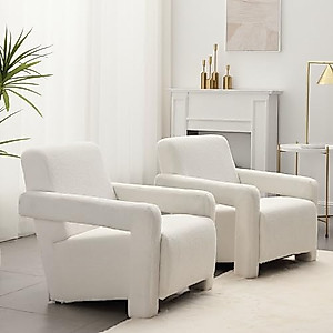 DM Furniture Modern Accent Chairs Set of 2, Cozy Sherpa Side Chairs Contemporary Reading Chair Single Sofa Slipper Chair for Bedroom/Living Room/Guest Room, White